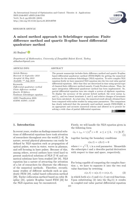 pdf a mixed methods approach to schrödinger equation finite difference method and quartic b