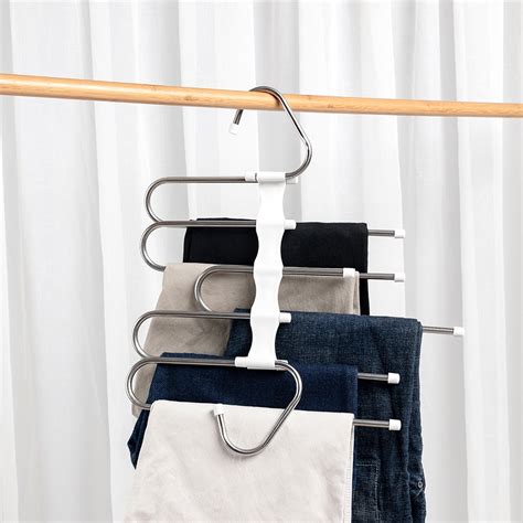 Kit 2 cabide organizador multiuso em inox branco para calças 5x1
