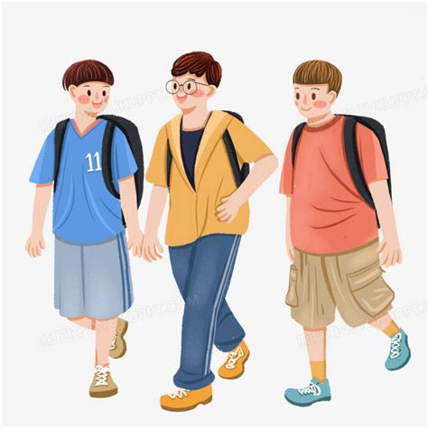 手绘可爱学生快乐上学场景免抠元素PNG图片素材下载 手绘PNG 熊猫办公