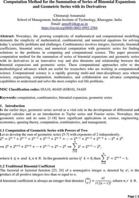 computation method for the summation of series of binomial expansions and geometric series with