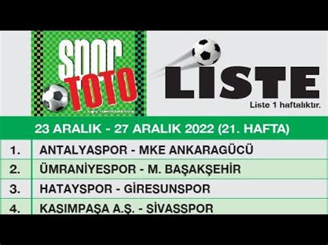 Hafta Spor Toto Tahm Nler Youtube