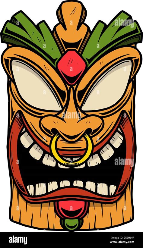Illustration Of Tiki Tribal Wooden Mask Design Element For Logo
