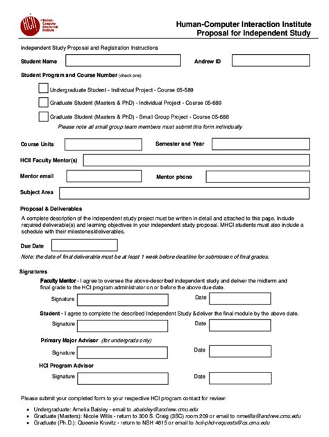 Fillable Online Human Computer Interaction Independent Study Proposal