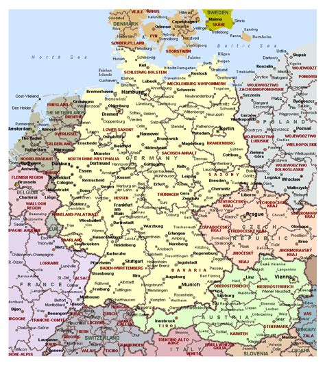 Mapa político detallado de Alemania con las divisiones administrativas