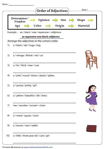 Order Of Adjectives Worksheet PDF Free Printable Practice Sheet