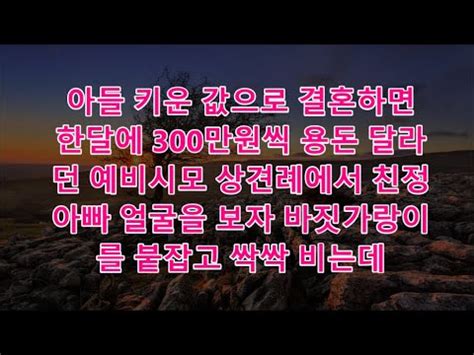 반전 사연 아들 키운 값으로 결혼하면 한달에 900만원씩 용돈 달라던 예비시모 상견례에서 친정아빠 얼굴을 보자 바짓가랑이를