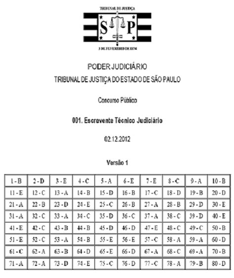 Prova E Gabarito Do Escrevente Do Tj Sp