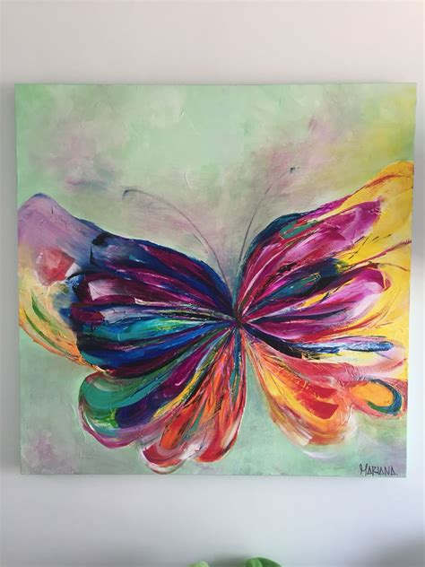 Mariposa en acrílico y óleo con texturas 1m x 1m Arte abstracto