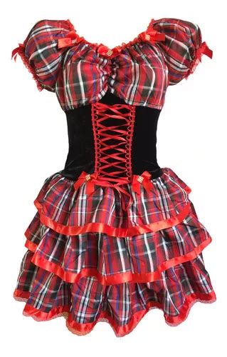 Vestido Festa Junina Caipira Xadrez Adulto Azul São João R 240 em