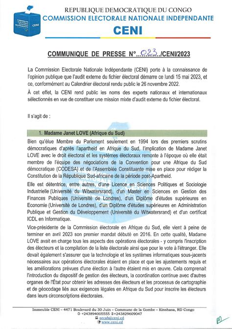 RDC CENI voici les noms de 5 experts chargés de mener l audit externe