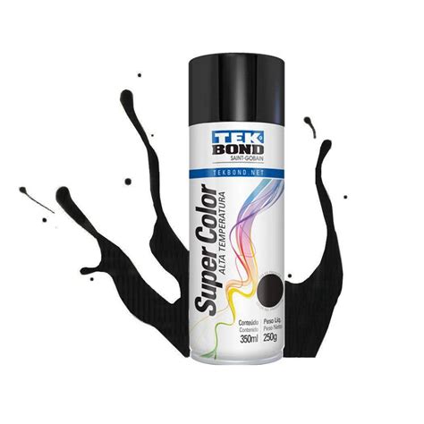 Tinta Spray Super Color Uso Geral 350ml Preto Fosco Tekbond Submarino
