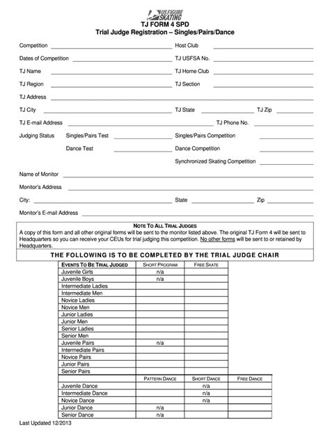 Fillable Online Usfigureskating TJ Form 4 SPD Reg Fax Email Print