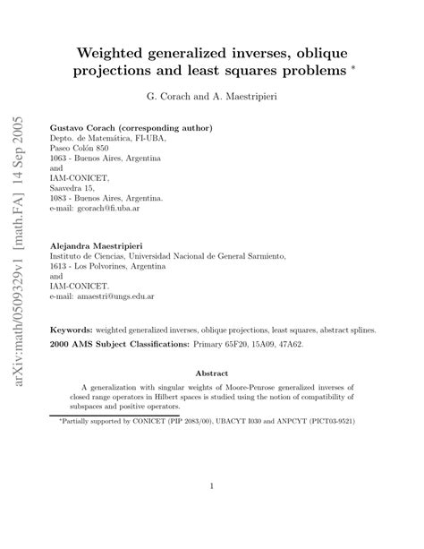 pdf weighted generalized inverses oblique projections and least squares problems