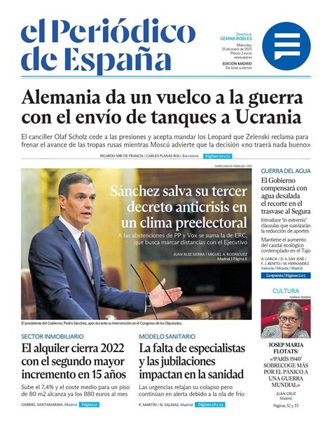 El Peri Dico De Espa A De Hoy Mi Rcoles De Enero De El