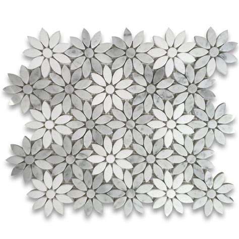 Marble Online Carrara White Marble Mix Thassos Marble Daisy Flower Mosaic Tile Polished