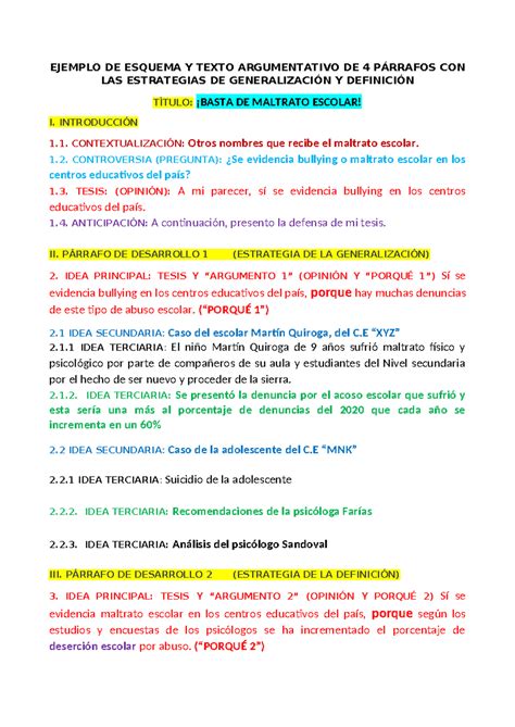 Utp Ejemplo De Esquema Y Texto Argumentativo Completo De P Rrafos