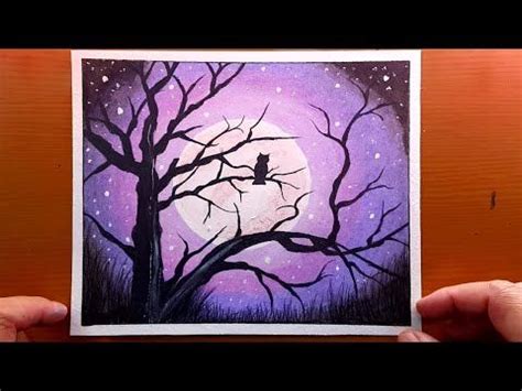 Owl Moonlight Scenery 44 Facile Disegno A Pastello A Olio Per