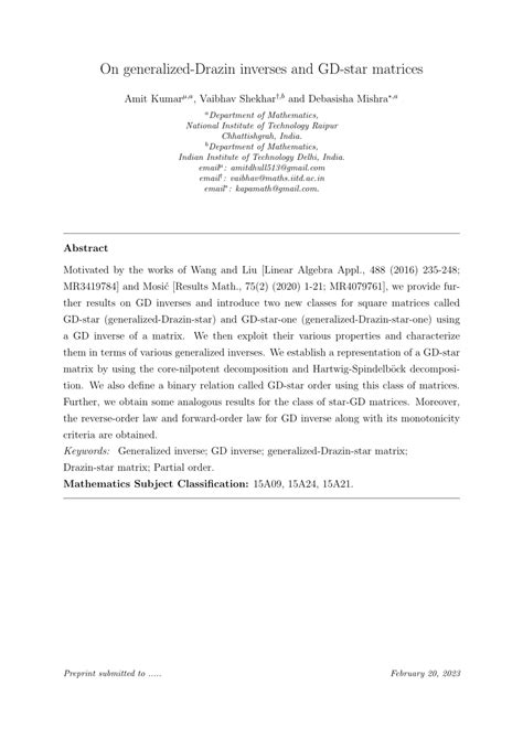 pdf on generalized drazin inverses and gd star matrices