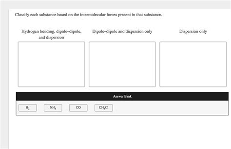 Solved Classify Each Substance Based On The Intermolecular Forces