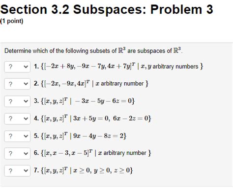 solved section 3 2 subspaces problem 3 1 point determine