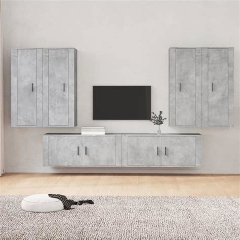 Ensemble de meubles TV mural complet DIOCHE Gris béton Bois d