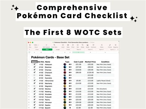 Comprehensive Pokémon Card Checklist the First 8 WOTC Sets Etsy