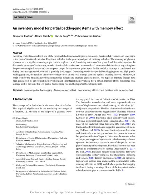 an inventory model for partial backlogging items with memory effect an inventory model for