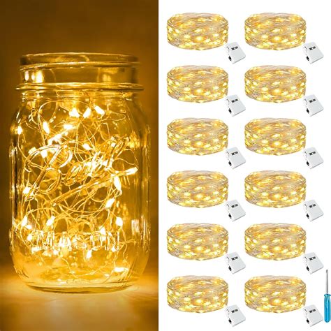 Lot de 12 Mini Guirlande LED à Pile 2M 20LED 3 Modes Pile IP65
