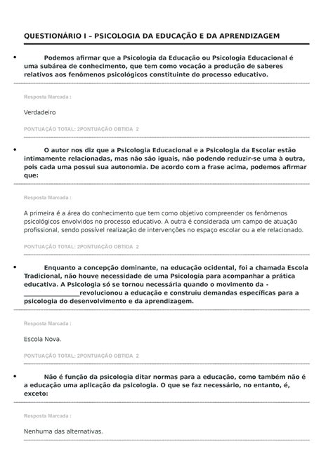 Educa O Especial Respostas Question Rio I Psicologia Da Educa O