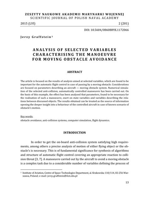 pdf analysis of selected variables characterising the manoeuvre for moving obstacle avoidance