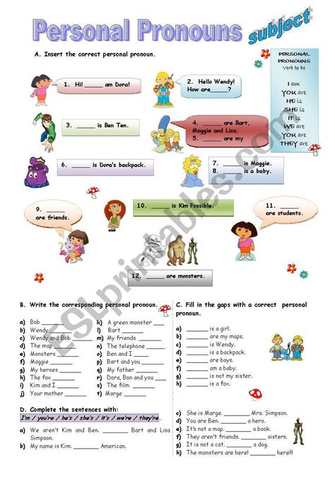 Personal Pronouns Subject ESL Worksheet By Sandra Amado