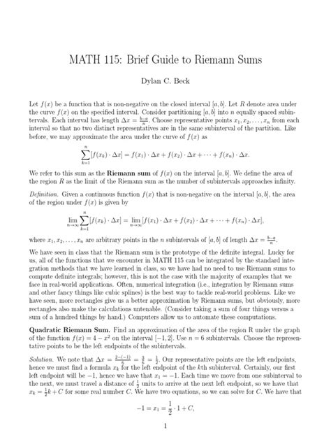 math 115 brief guide to riemann sums pdf summation integral