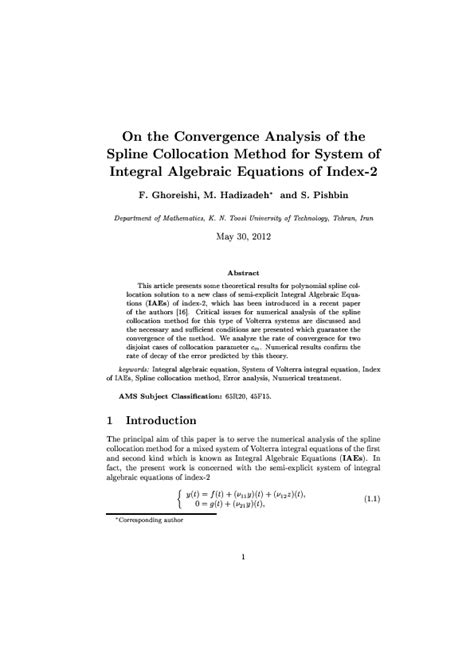 pdf on the convergence analysis of the spline collocation method for system of integral