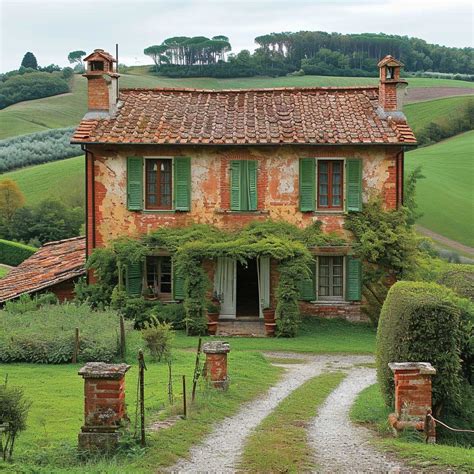 Rustic Red Brick Harmonized With Sage Green For Traditional Home Appeal