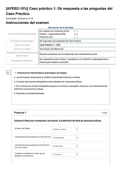 Examen APEB 2 15 Caso práctico 1 Dé respuesta a las preguntas del