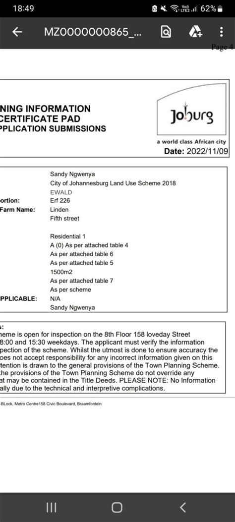 Zoning Certificates City Of Johannesburg Municipality