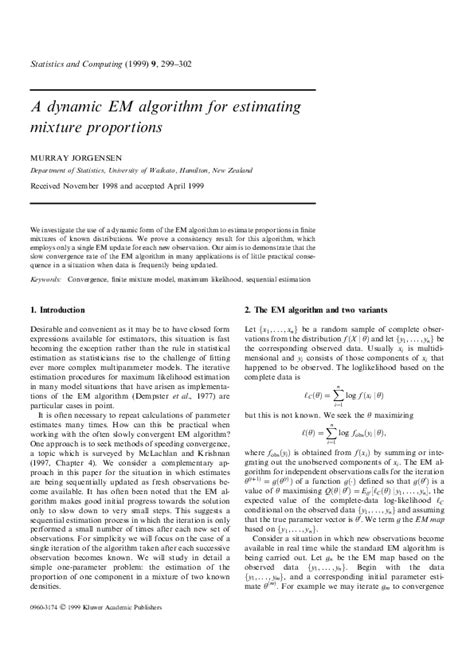 pdf a dynamic em algorithm for estimating mixture proportions murray jorgensen