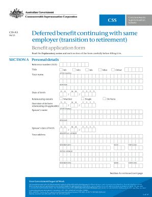 Fillable Online Css Gov Deferred Benefit Continuing With Same Employer