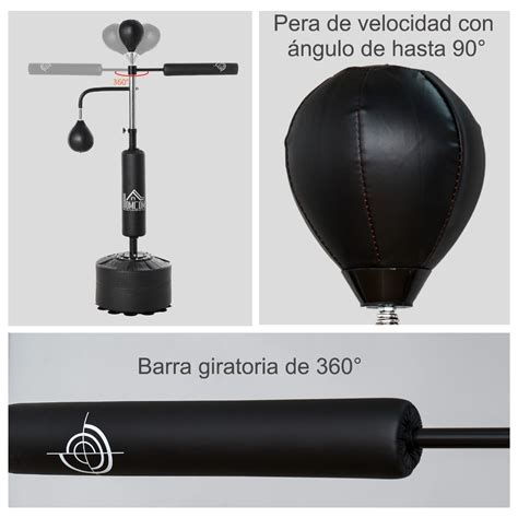 HOMCOM Saco De Boxeo De Pie Ajustable En Altura Con 2 Bolas De