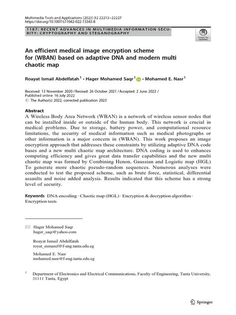 an efficient medical image encryption scheme for wban based on adaptive dna and modern multi