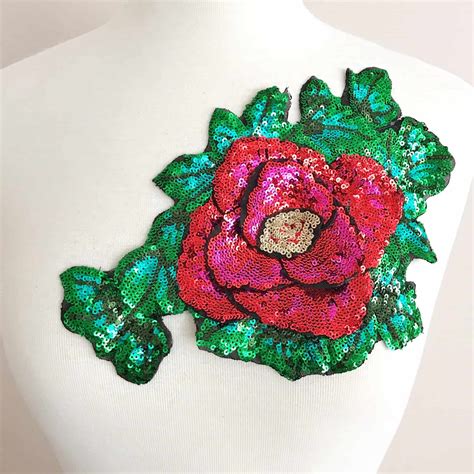 Embroidered Large Sequin Rose Patch Shine Trim