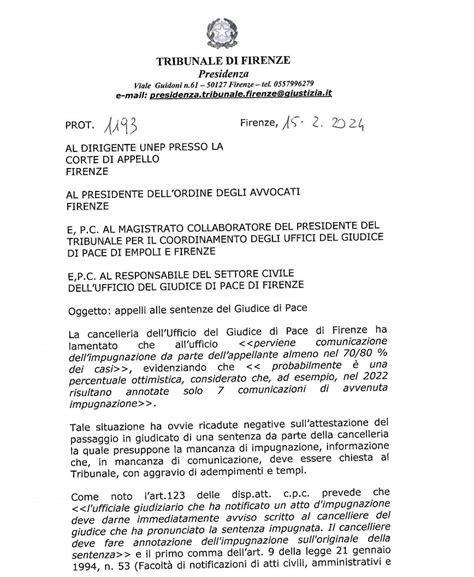 Tribunale Di Firenze Nota Su Appelli Alle Sentenze Del Giudice Di