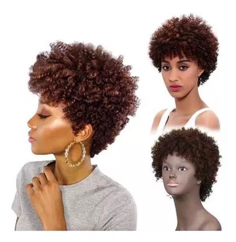 Peruca De Cabelo Humano Cacheada Afro Black Lindo Castanho