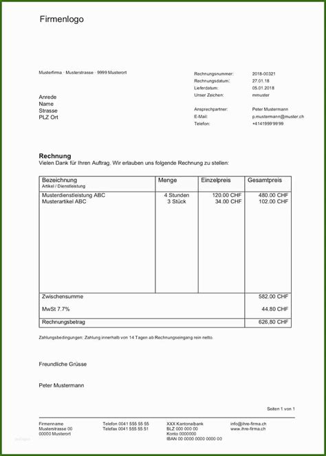 018 Vorlage Rechnung Word Rechnungsvorlage Schweiz Im Word Excel