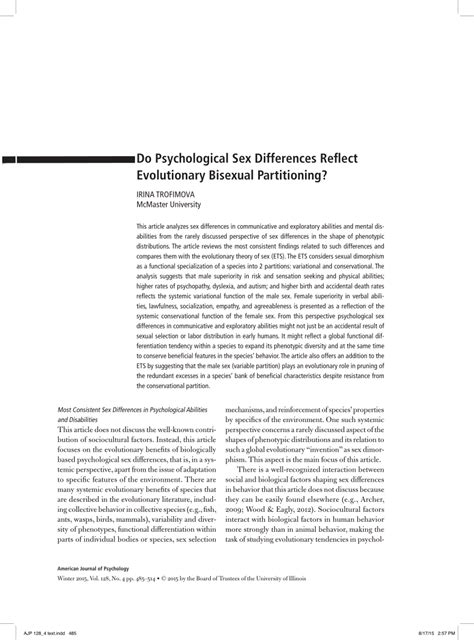 pdf do psychological sex differences reflect evolutionary bisexual partitioning