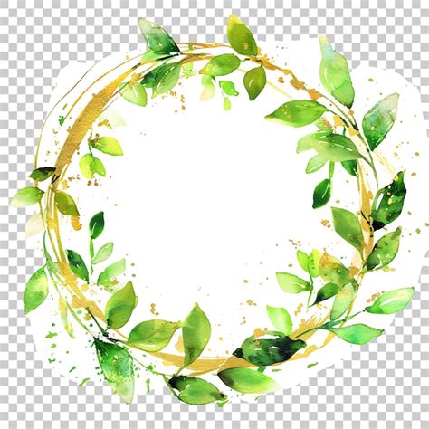 Elegante corona de marco floral de acuarela con círculo dorado png con
