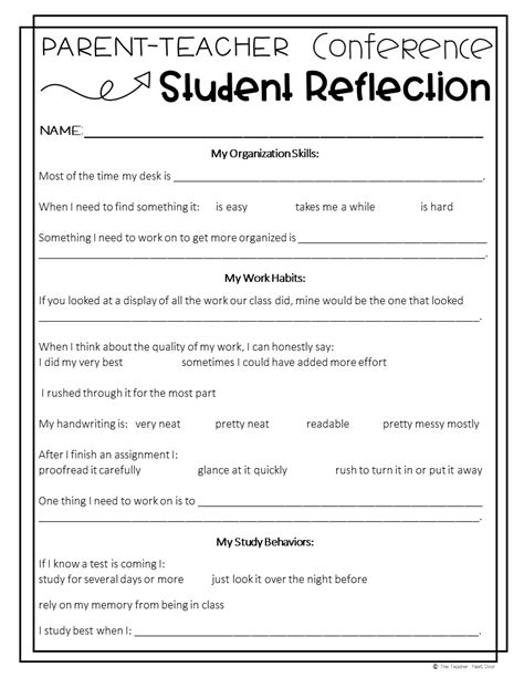 Student Led Conference Reflection Sheet