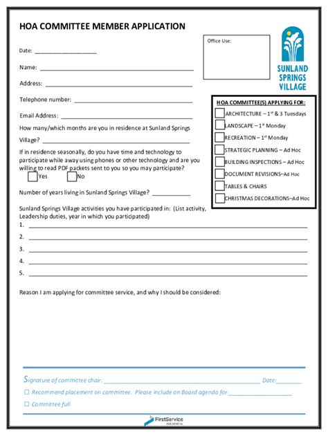 Fillable Online HOA COMMITTEE MEMBER APPLICATION Fax Email Print