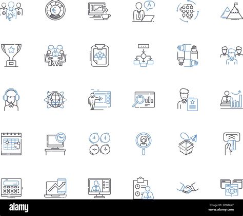 Company Workstations Line Icons Collection Productivity Efficiency