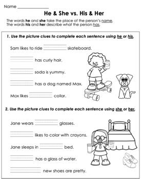 He She His Her Grammar Poster And Worksheet By Joelle Erich TpT